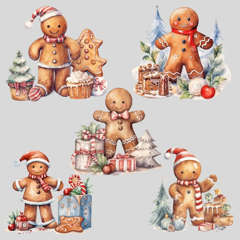 Gingerbread Man Clipart Bundle 20 Christmas Watercolor - Etsy