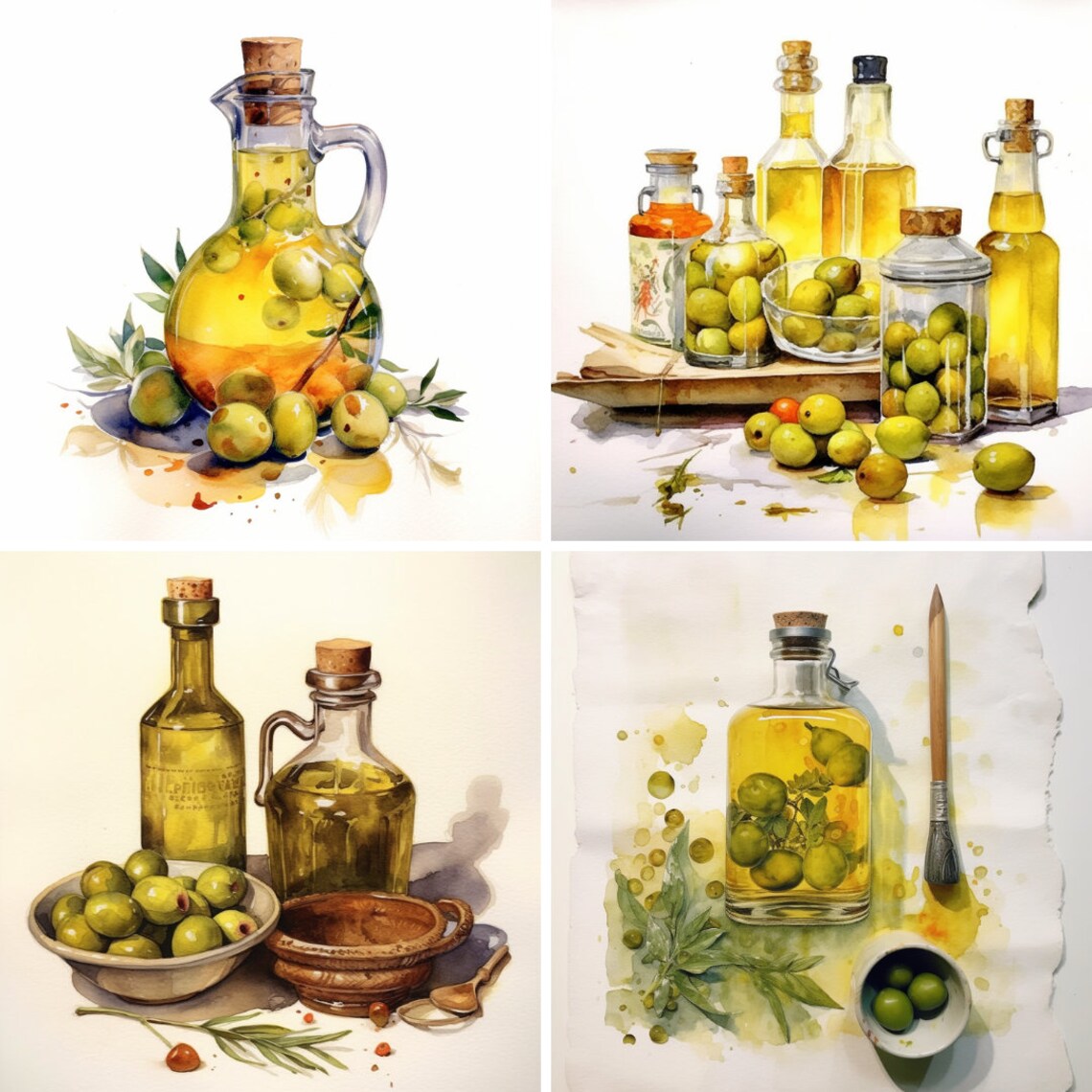 Watercolor Olive Oil Print Art, Mediterranean Wallart (digital Download ...