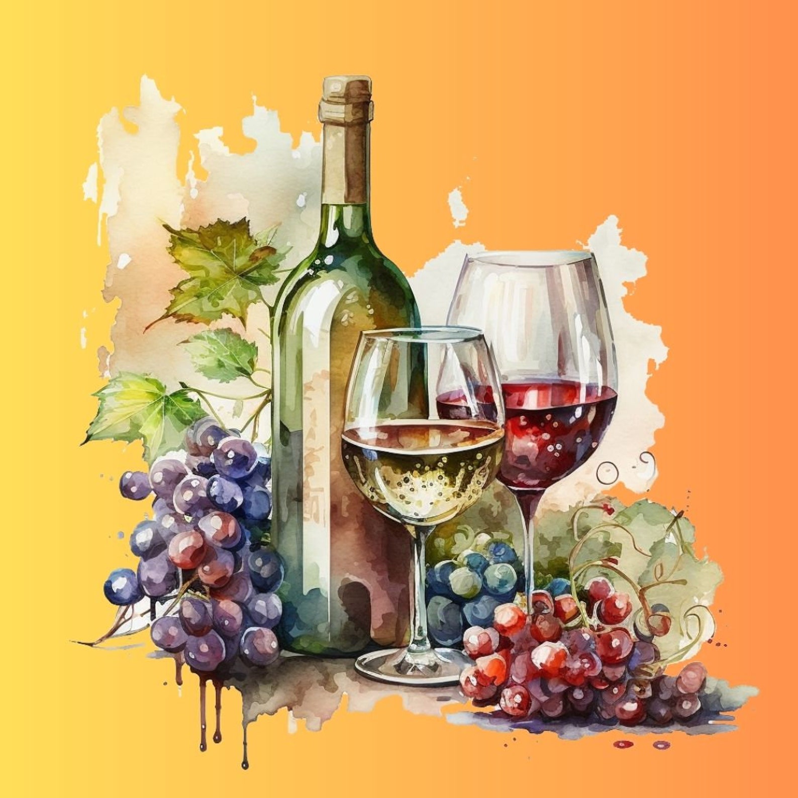 Wine Clipart Bundle Watercolor 10 Wine Bottles Wine Glass - Etsy