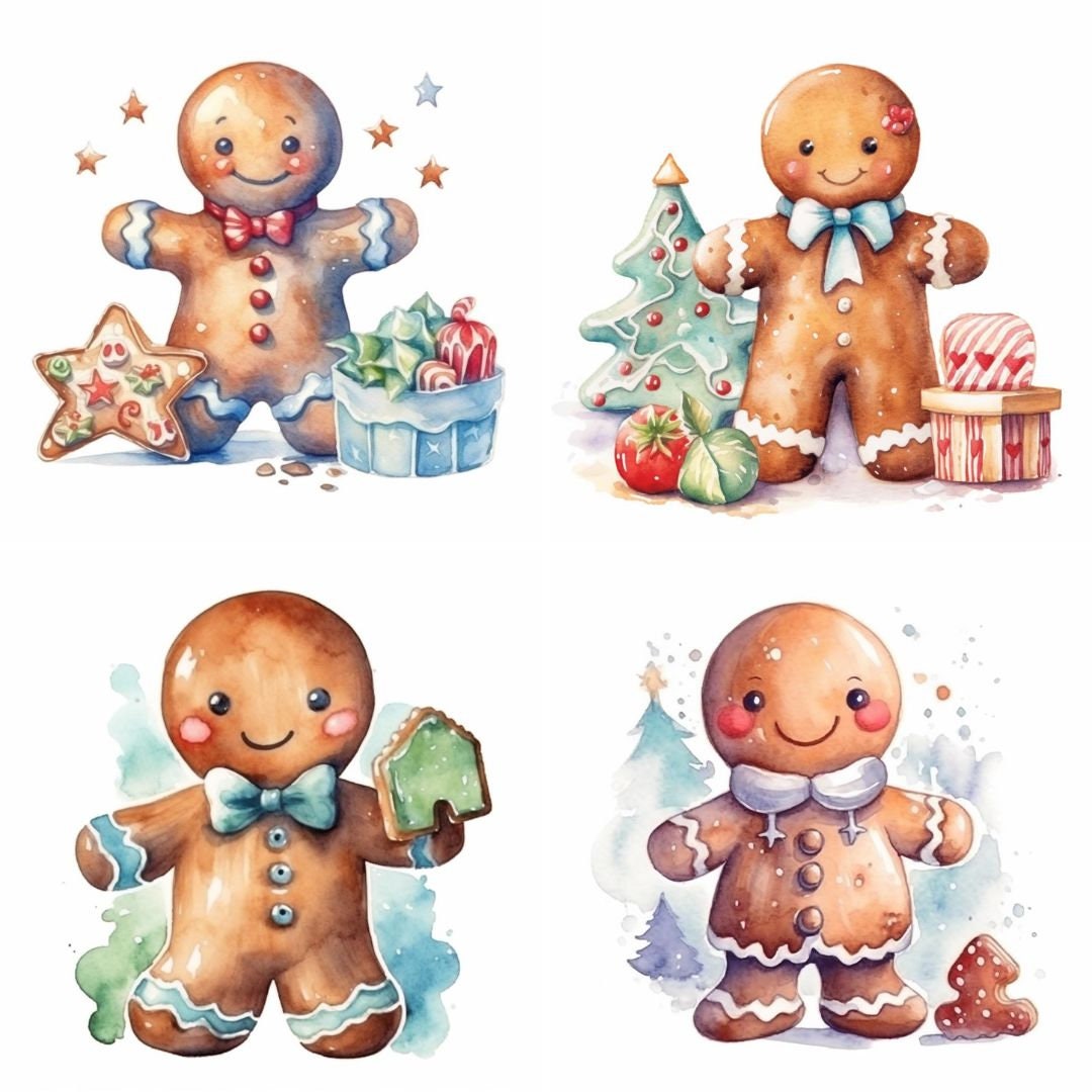 Gingerbread Man Clipart Bundle 20 Christmas Watercolor - Etsy