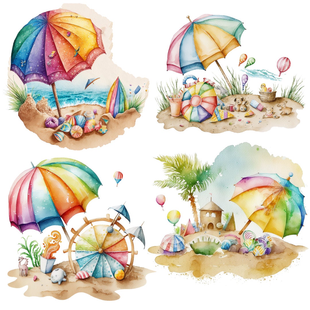 Kids Watercolor Clipart 15 Party Beach Cartoon Birthday - Etsy