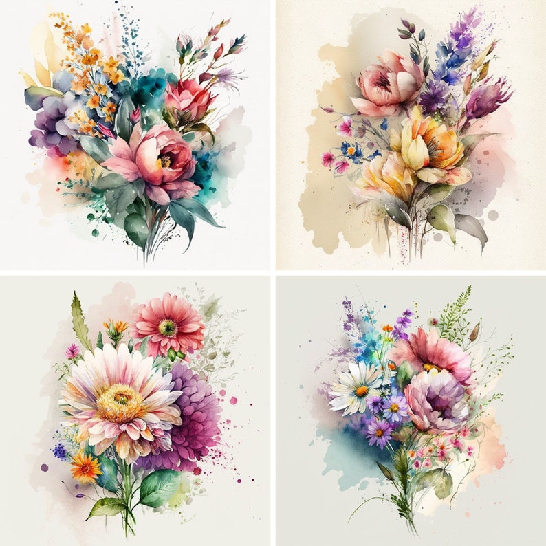 Watercolor Floral Fall Flowers 20 Wildflowers Flower - Etsy