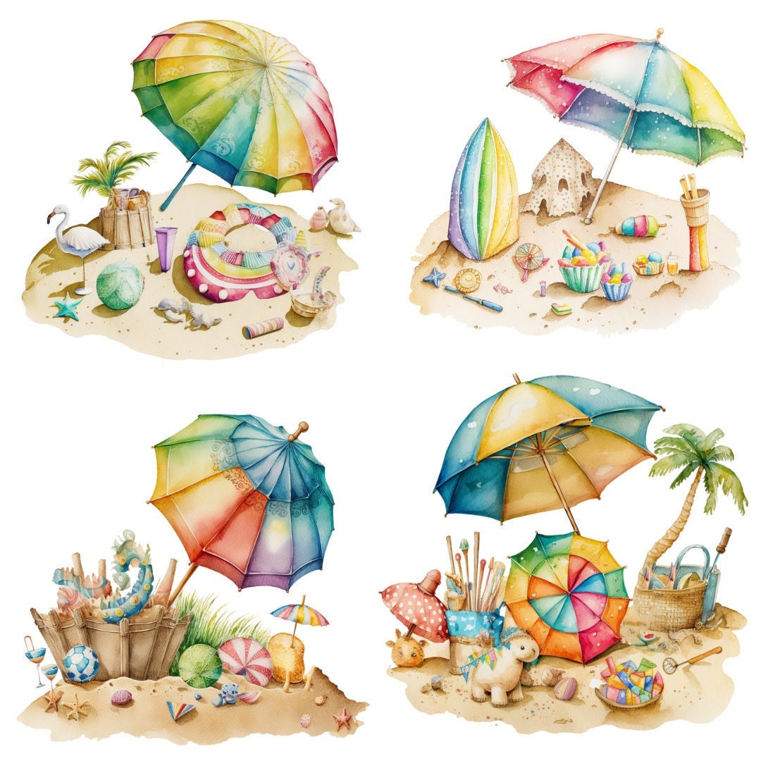 Kids Watercolor Clipart 15 Party Beach Cartoon Birthday - Etsy