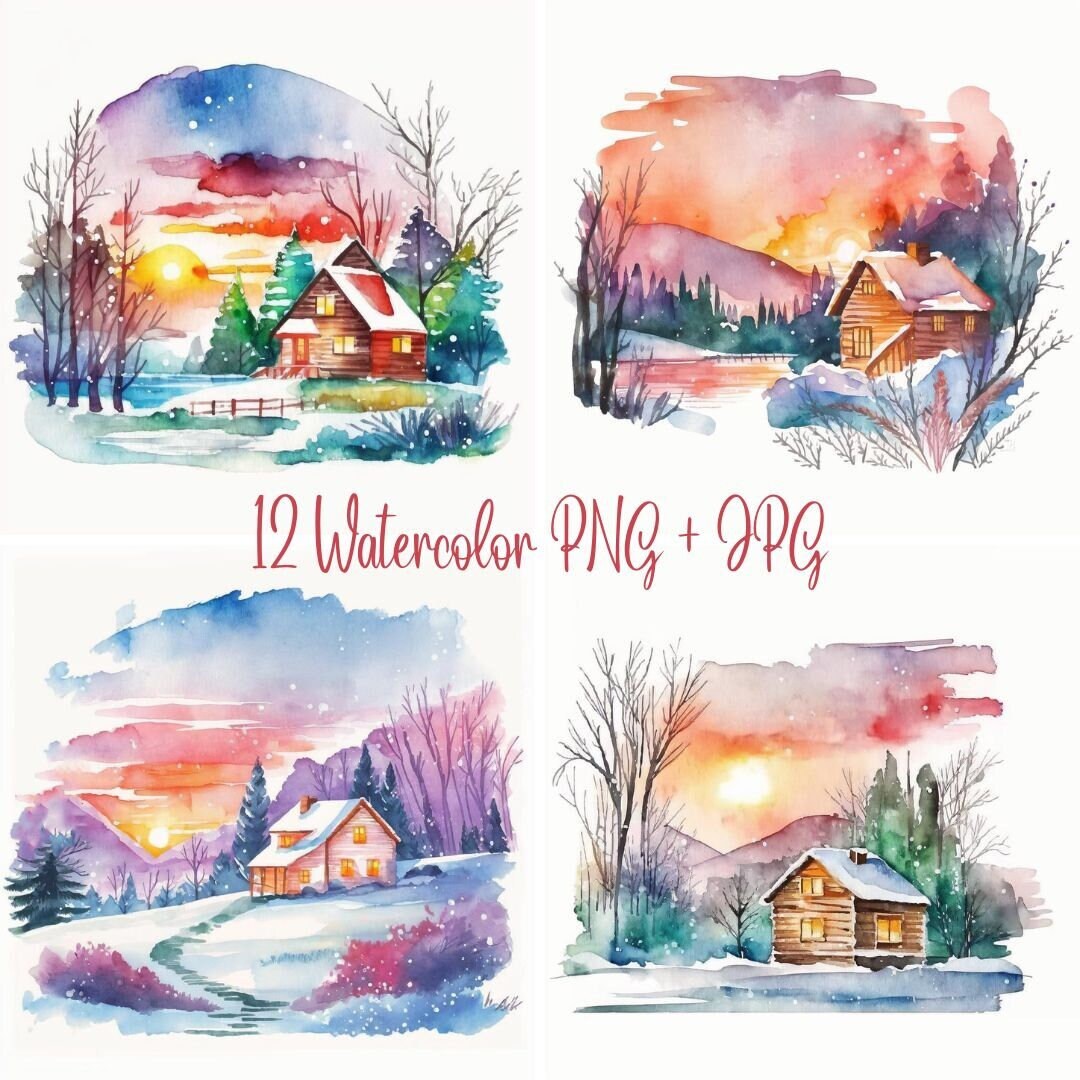 Watercolor Winter Village Clipart Bundle: PNG, JPG (digital Download ...