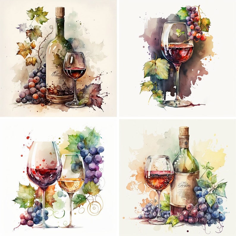 Watercolor Wine Clipart Bundle 20 Red and White Wine Bottle - Etsy