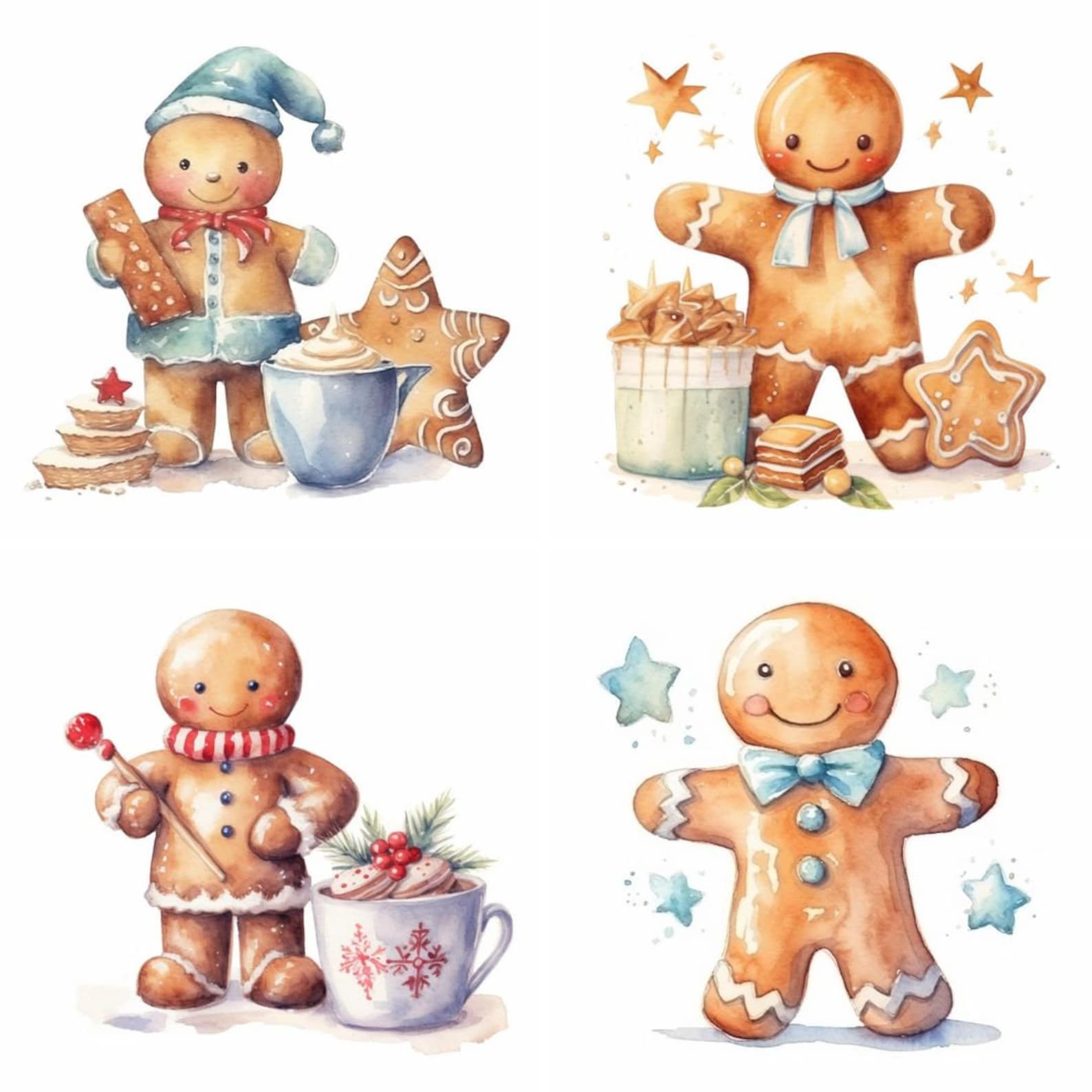 Gingerbread Man Clipart Bundle 20 Christmas Watercolor - Etsy