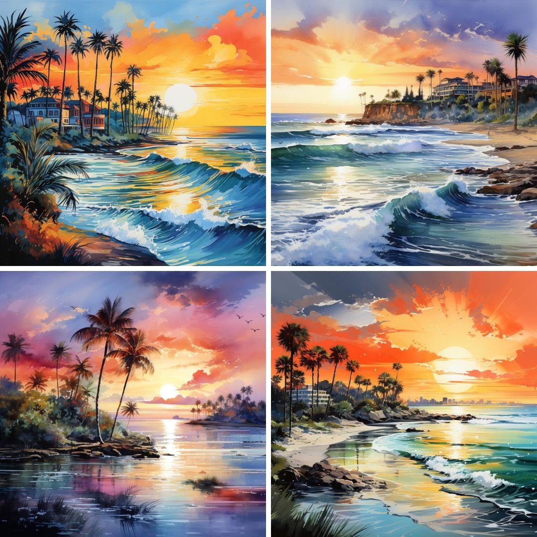 Watercolor Landscape 12 Florida Beach Scenery Sunset - Etsy