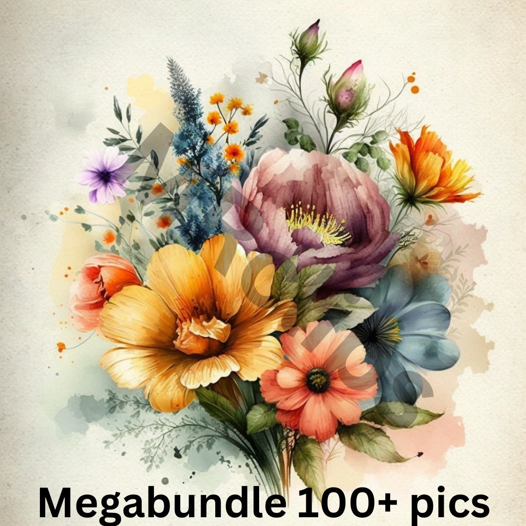 Watercolor Floral Fall Flowers 100 Wildflowers Flower - Etsy