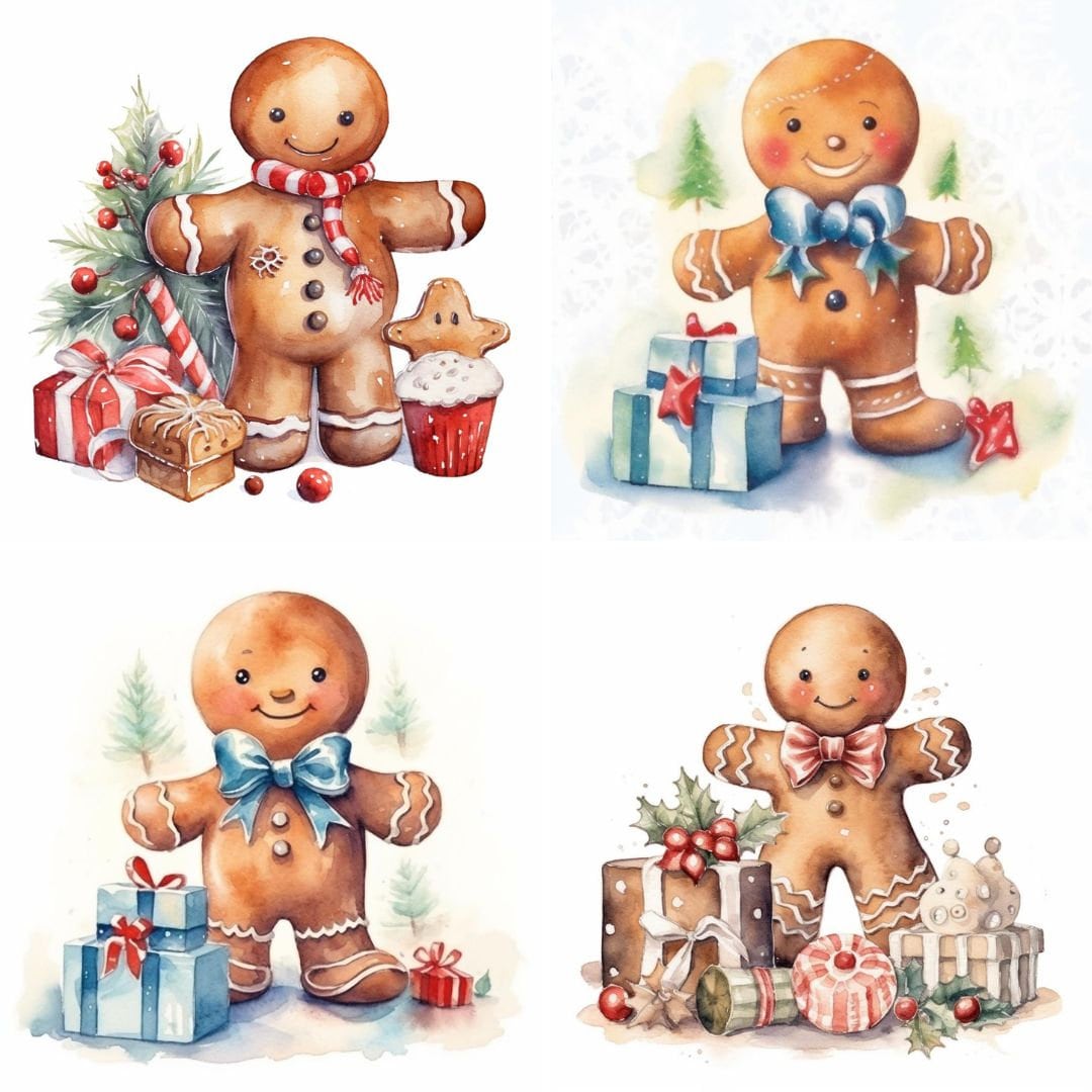 Gingerbread Man Clipart Bundle 20 Christmas Watercolor - Etsy
