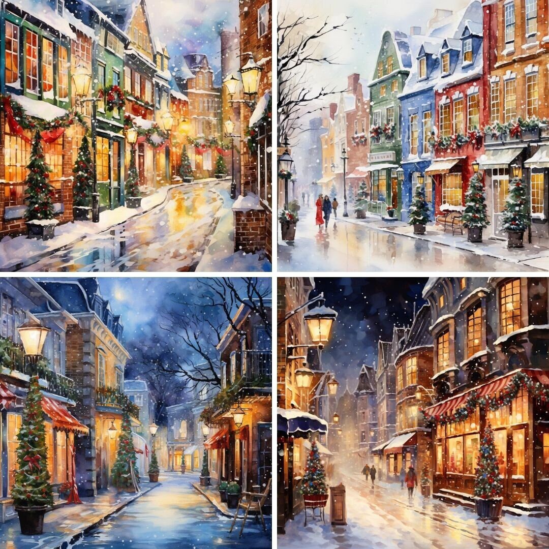 Watercolor Christmas Clipart Winter Holiday 12 Snow Alleys - Etsy