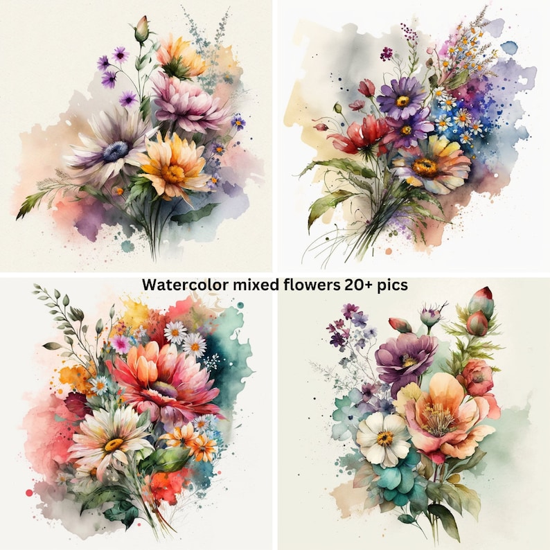 Watercolor Floral Fall Flowers 20 Wildflowers Flower - Etsy