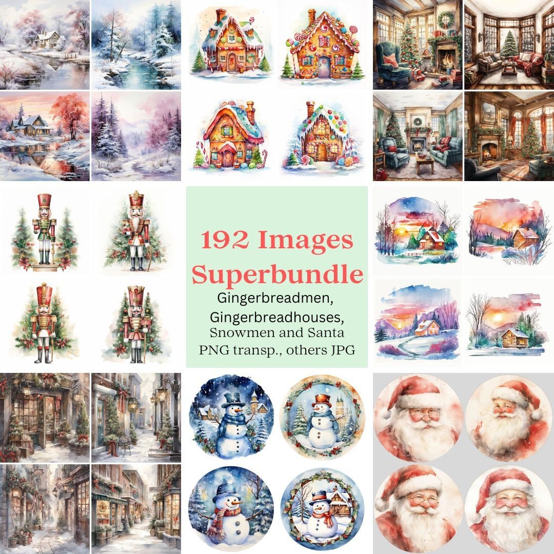 Christmas Clipart Collection, 192+ Watercolor Bundle, Holiday, Winter ...