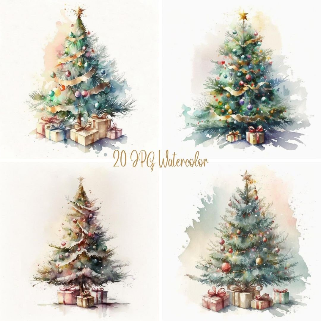 Christmas Watercolor Clipart,20+ Christmas Trees,high Quality Print ...