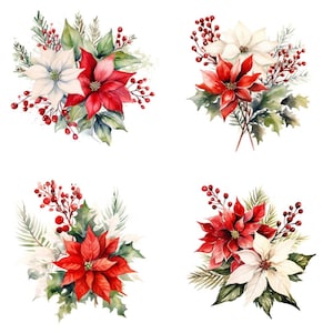 Watercolor Christmas Flower Clipart: 16 Holiday Bouquets (JPG Digital ...