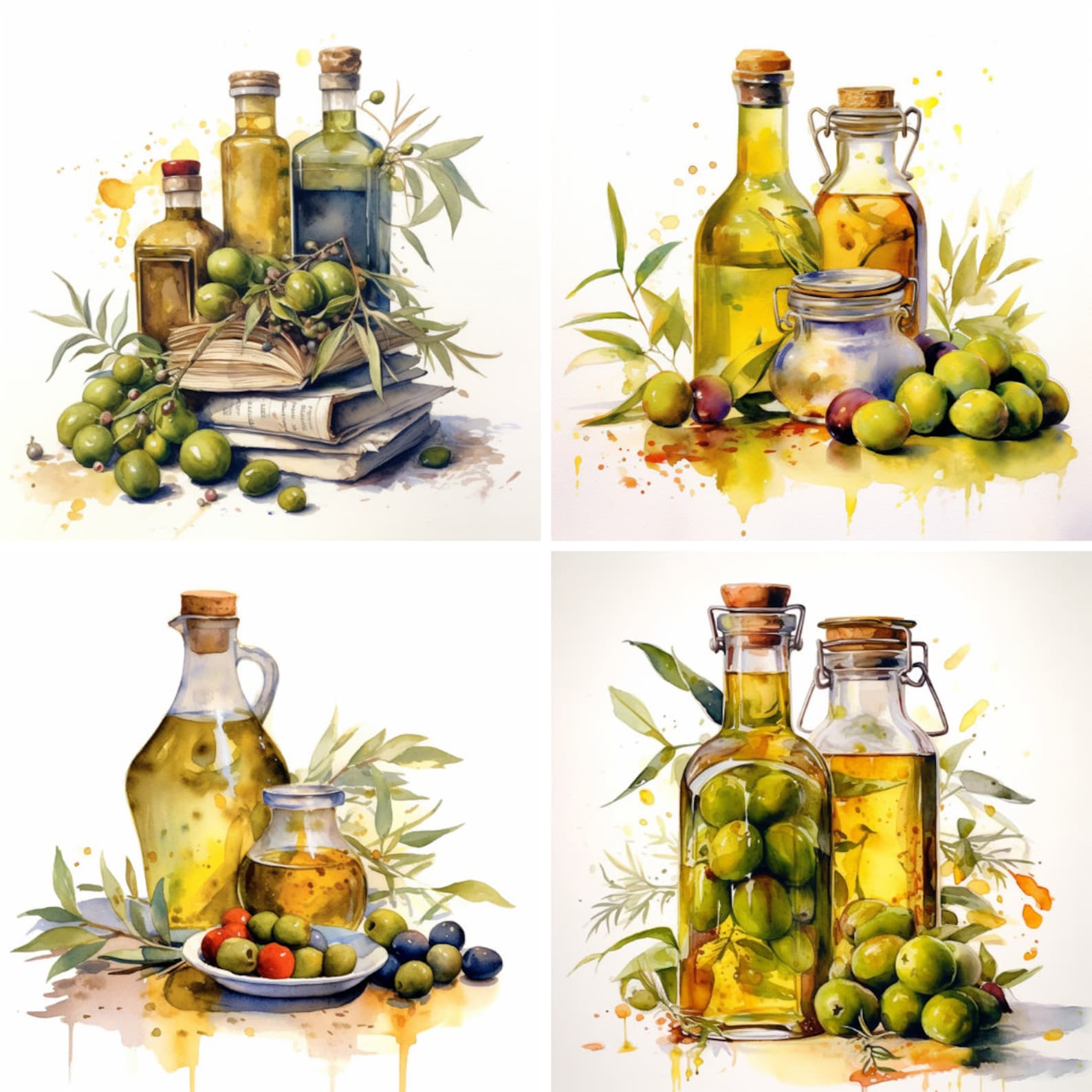 Watercolor Olive Oil Print Art, Mediterranean Wallart (digital Download ...