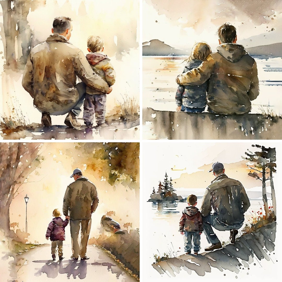 Watercolor Clipart, Father and Son, Landscape, Printable Art, Digital ...