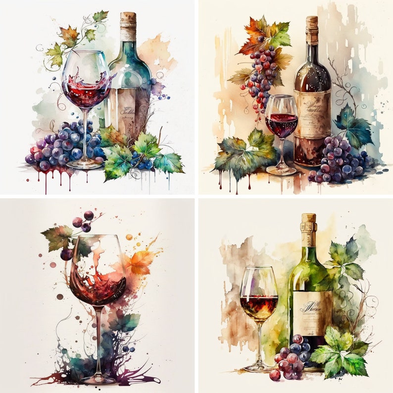 Watercolor Wine Clipart Bundle 20 Red and White Wine Bottle - Etsy