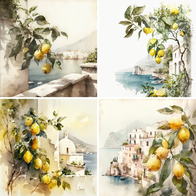 Watercolor Lemon Tree 20 Clipart Bundle Landscape Capri - Etsy