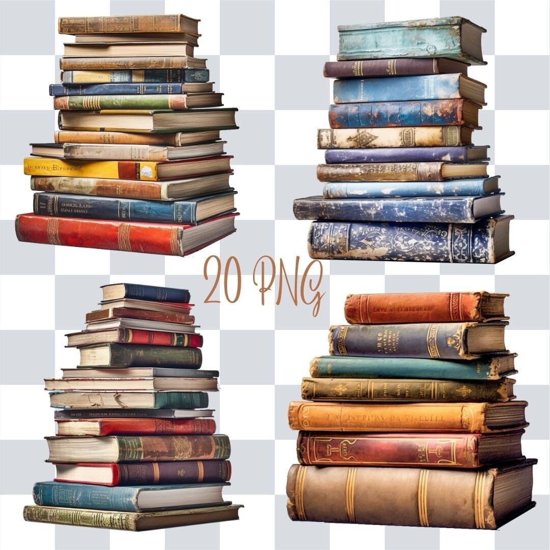 Books Clipart Bundle: 20+ PNG Old Book Stack Images (400 DPI) - Etsy