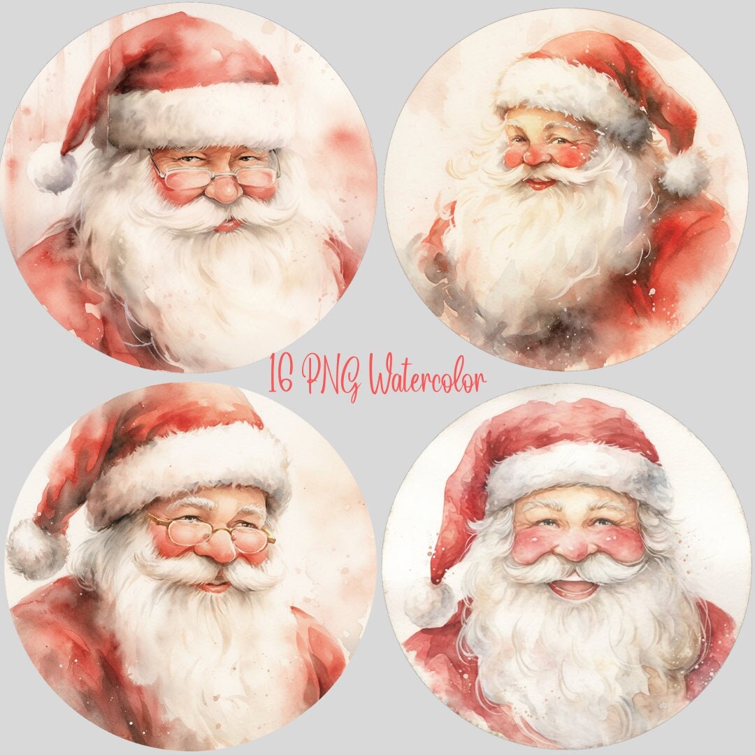 Santa Claus Clipart, Watercolor 20+ High Quality, Digital Planner, Wall ...