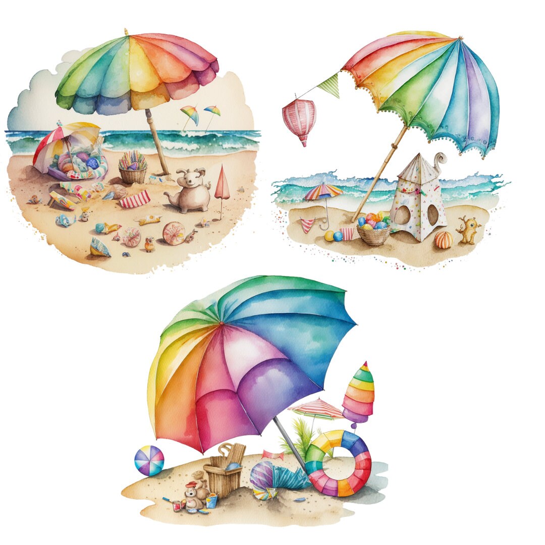 Kids Watercolor Clipart 15 Party Beach Cartoon Birthday - Etsy