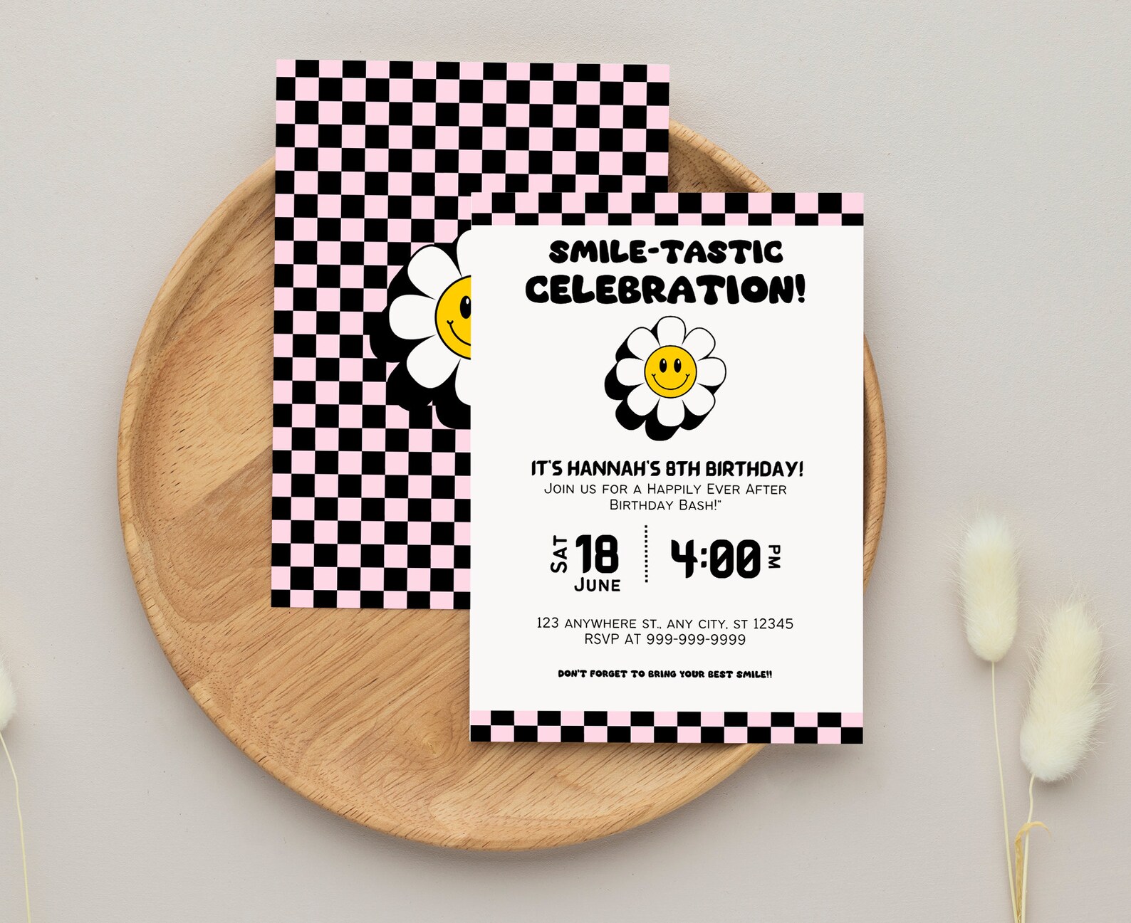 Smiley Digital Birthday Invitation | Happy Face Preppy Printable Invite ...