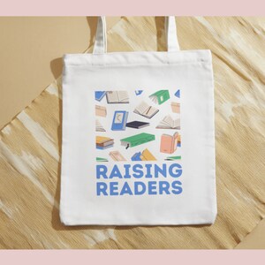 Raising Readers Book Bag, Library Tote, Cute Book Totes, Cotton Canvas ...