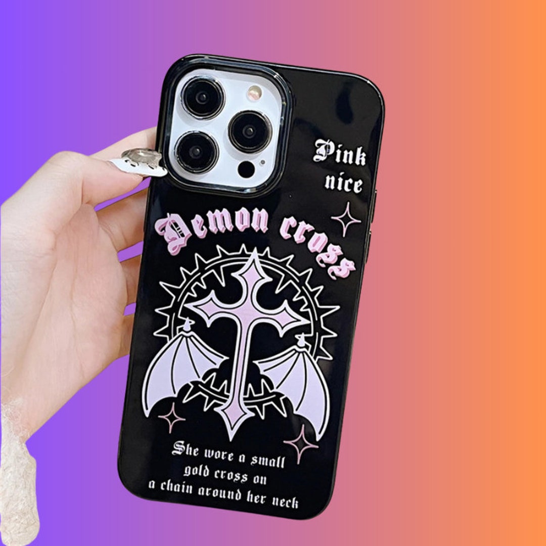 Y2K Cross Pink Wings Cases for iPhone X 11 12 13 14 15 Phones, Y2K ...