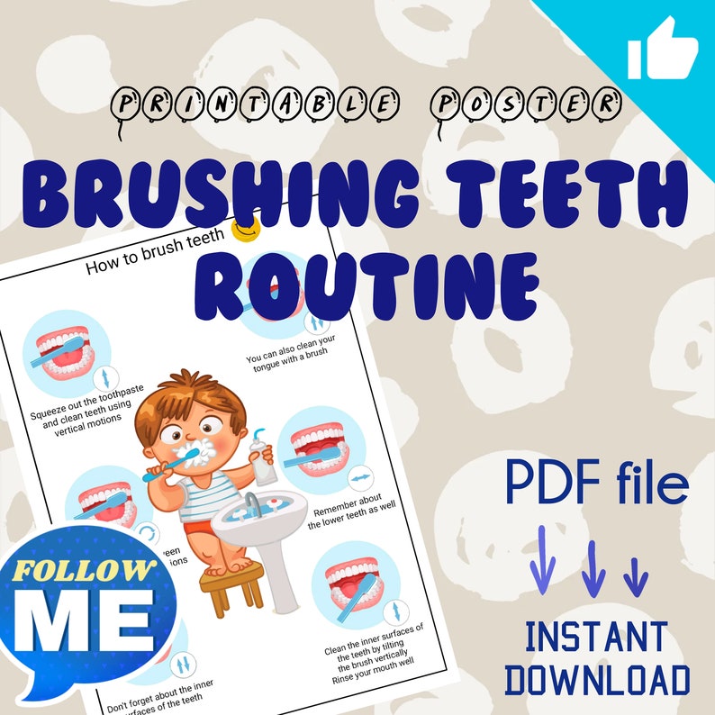 Brushing Teeth Routine| Teeth Brushing Poster| Steps for Kids| Digital ...