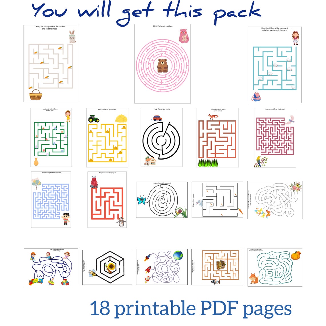 Printable Mazes|18colorful Mazes With Pictures|printable Games|kids ...