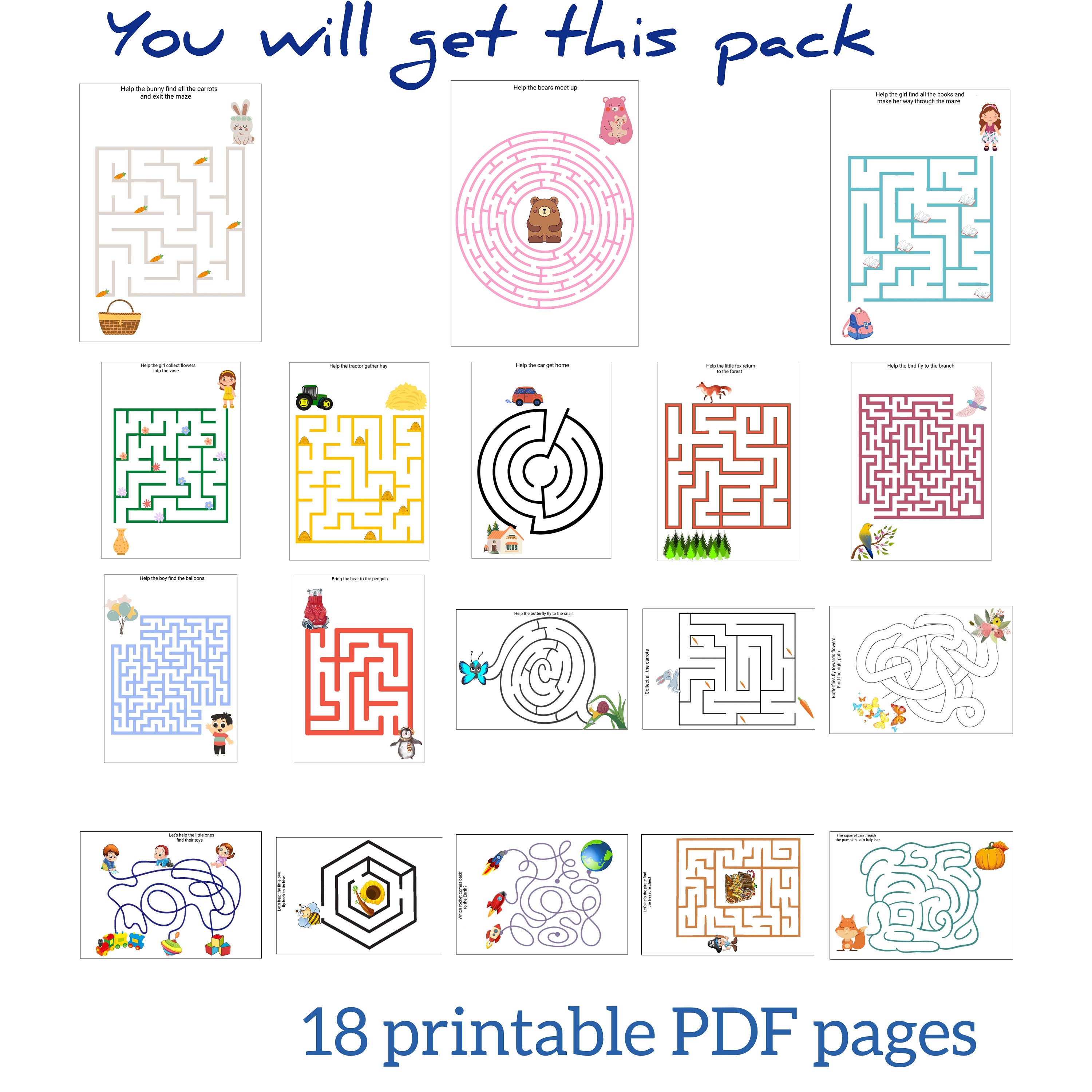 Printable Mazes|18colorful Mazes With Pictures|printable Games|kids ...