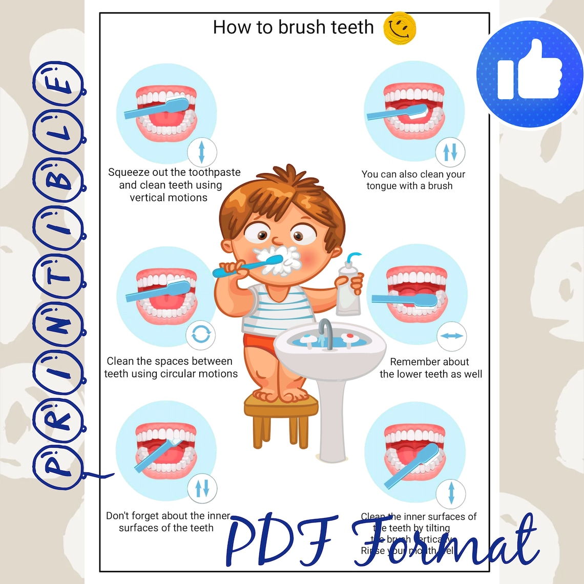 Brushing Teeth Routine| Teeth Brushing Poster| Steps for Kids| Digital ...