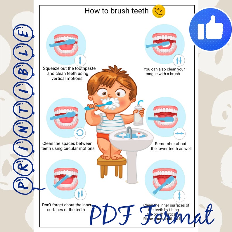 Brushing Teeth Routine| Teeth Brushing Poster| Steps for Kids| Digital ...