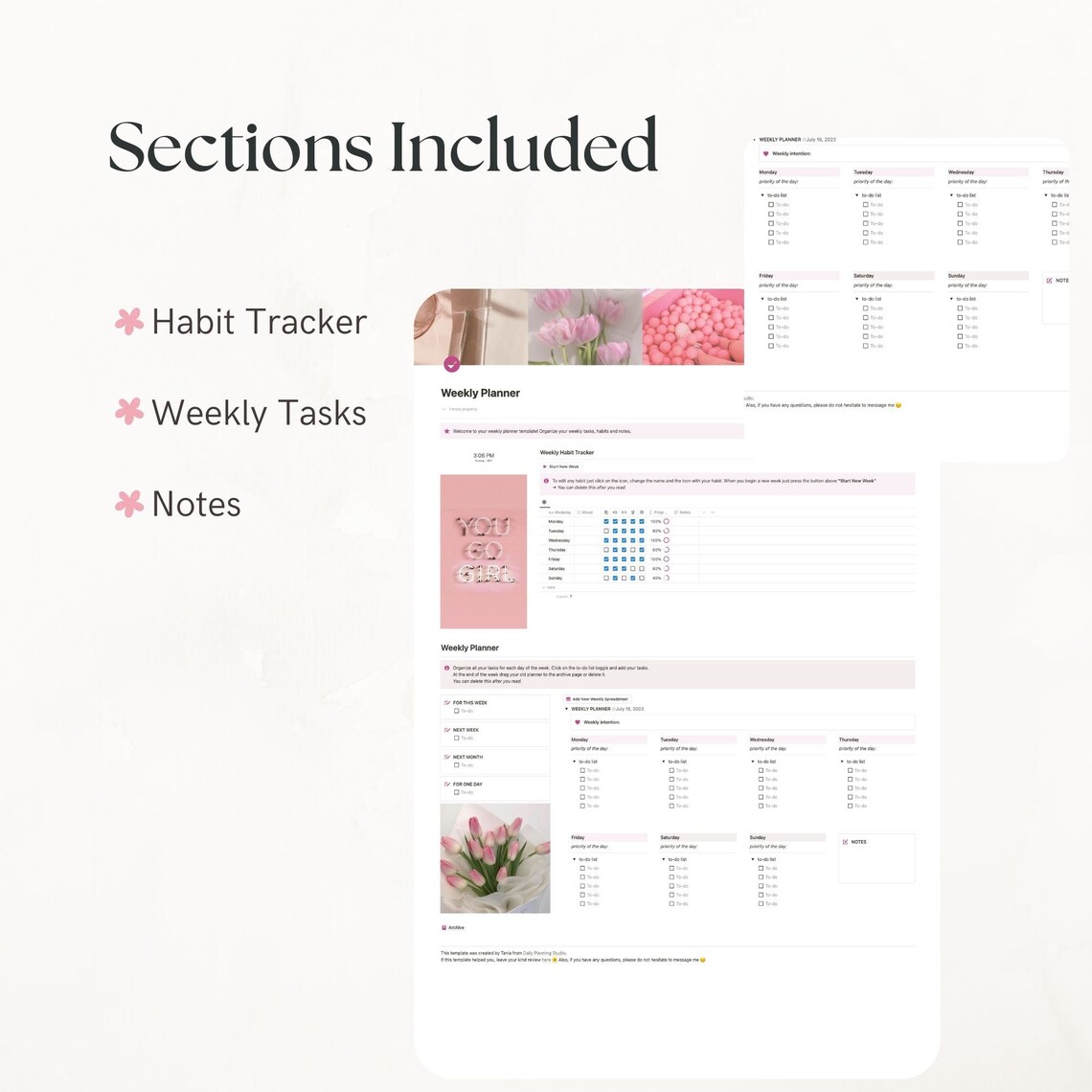 Notion Template, Notion Dashboard, Aesthetic Pink Weekly Notion ...