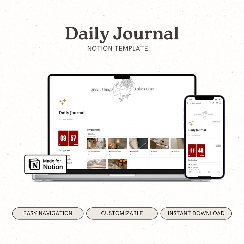 Aesthetic Notion Daily Journal & Vision Board Template | Editable ...