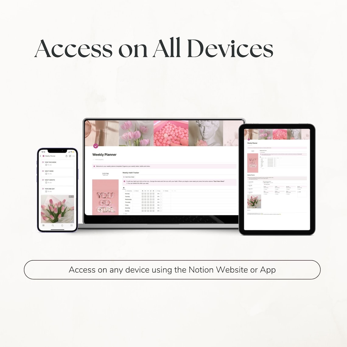 Notion Template, Notion Dashboard, Aesthetic Pink Weekly Notion ...