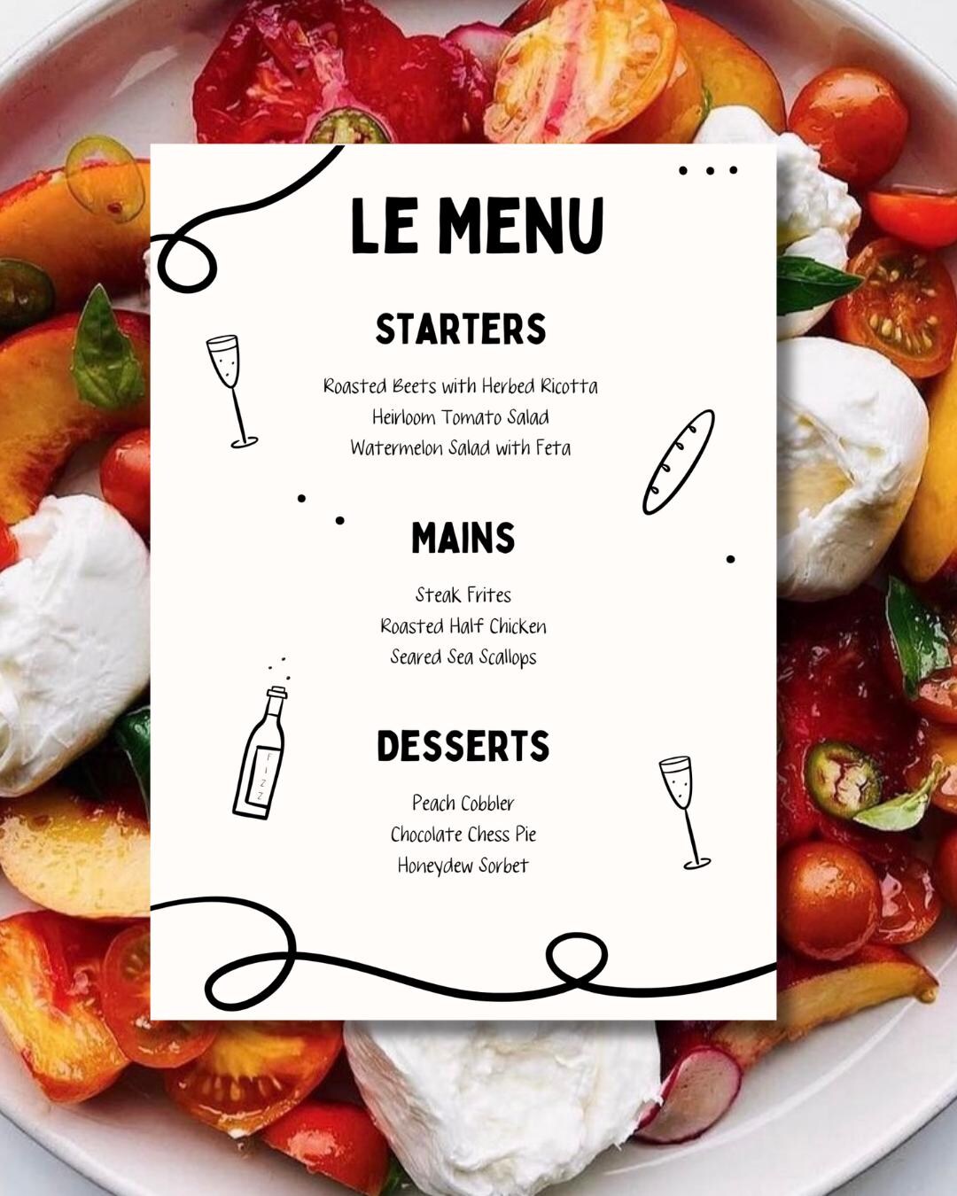 Dinner Menu Template Champagne Invite Template Itinerary Bachelorette ...