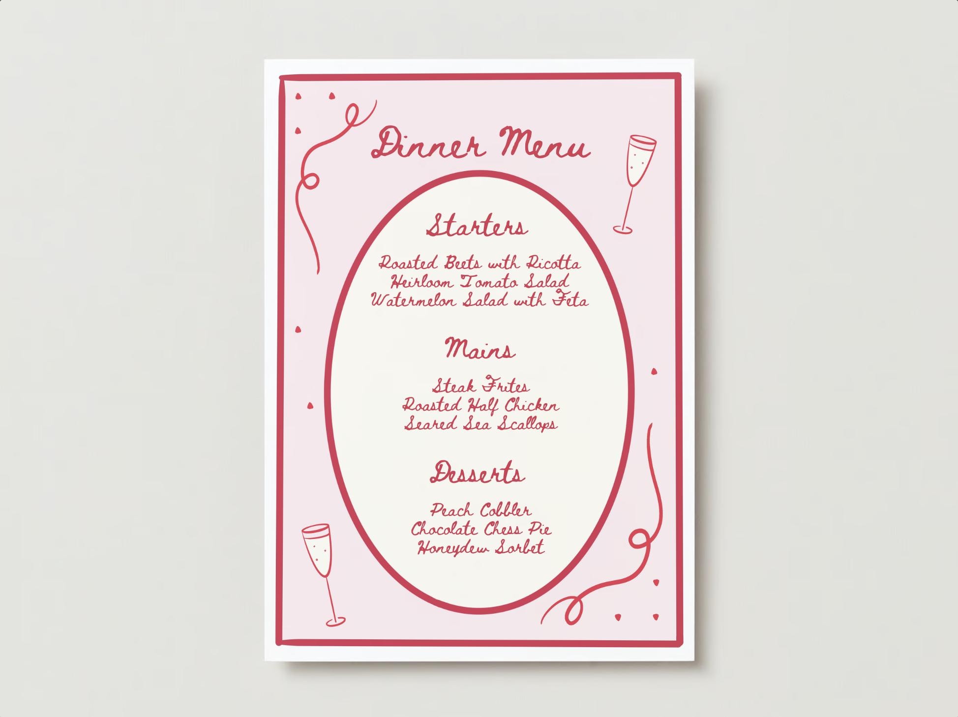 Pink Champagne Menu, Menu Template - Etsy