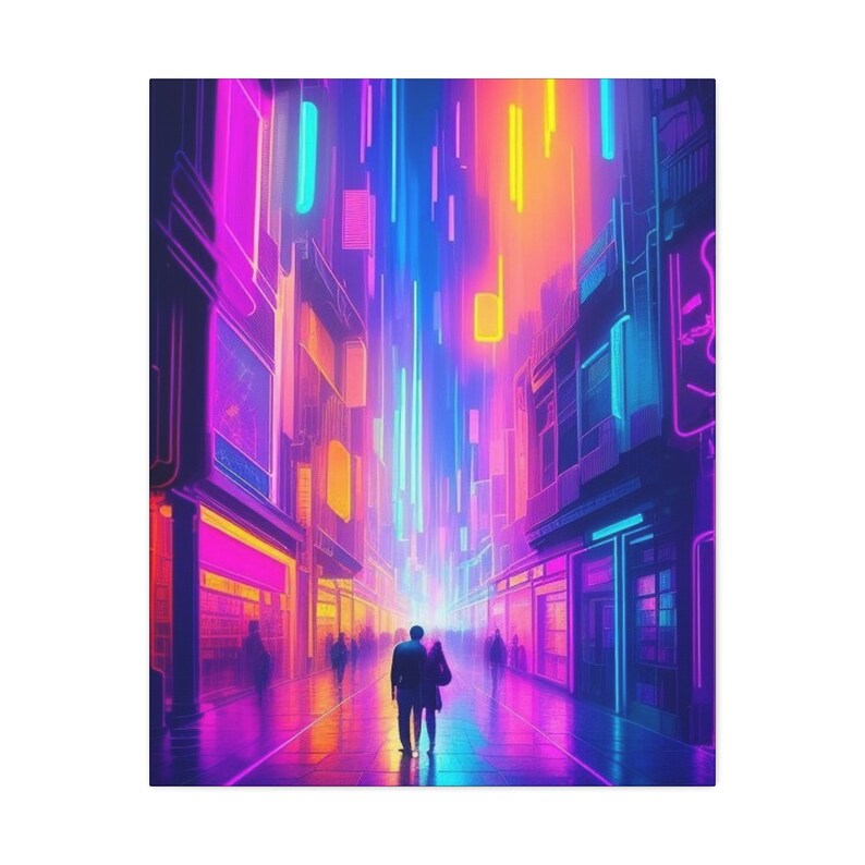 Neon City Night Walk Satin Canvas, Stretched - Etsy