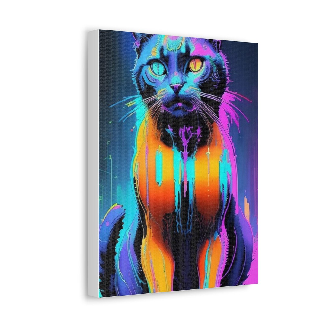 Neon Cats 4 Canvas, Stretched - Etsy