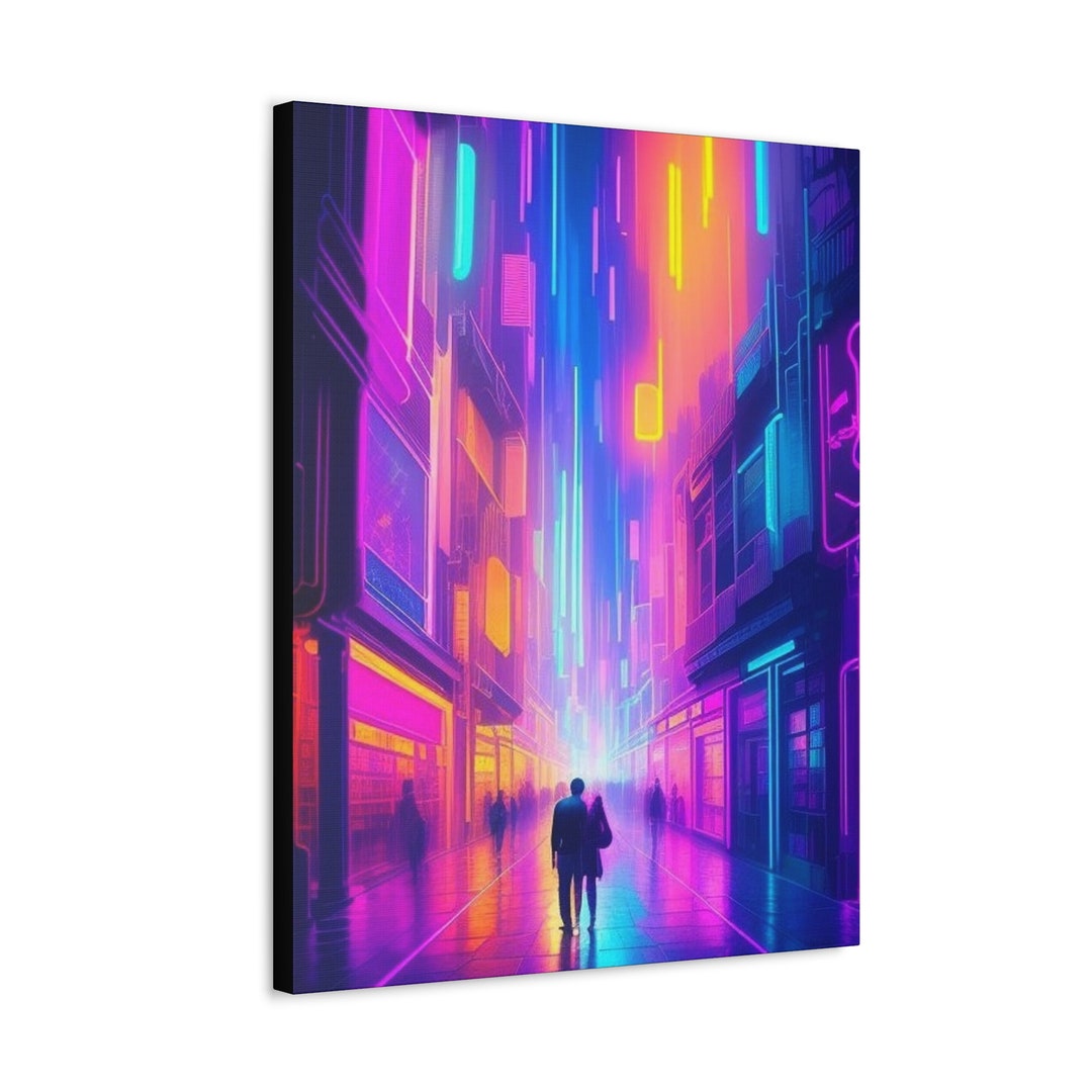 Neon City Night Walk Satin Canvas, Stretched - Etsy