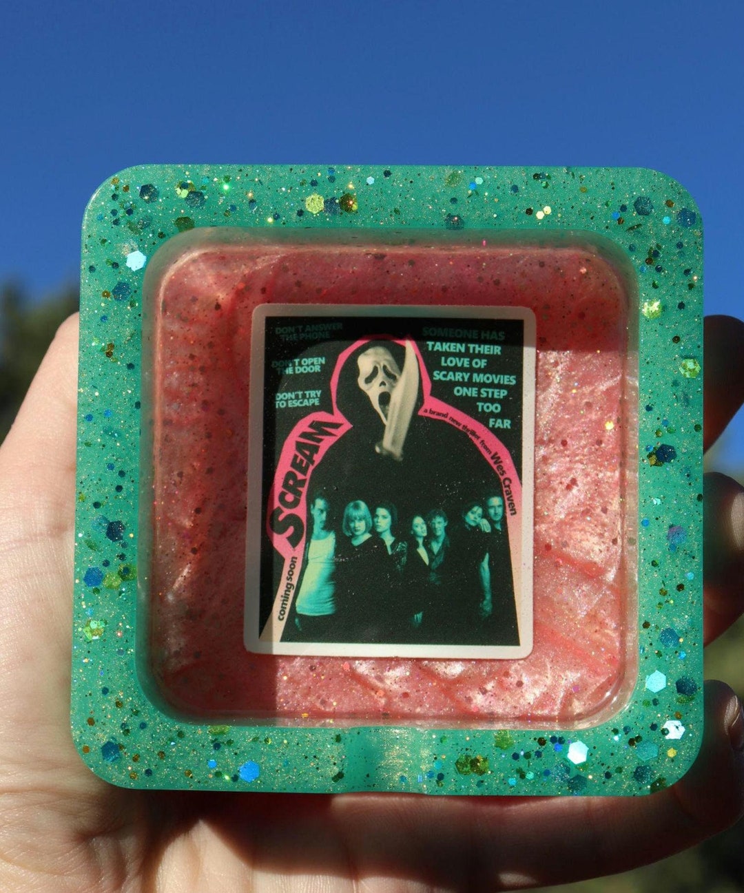 Scream Horror Movie Theme Ash Tray Pastel Pink and Green Handmade Epoxy ...