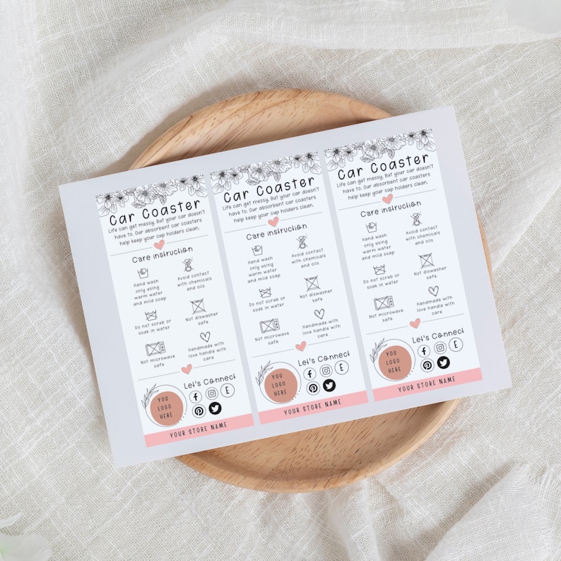 Editable Car Coaster Care Card: Small Business Template (canva) - Etsy ...