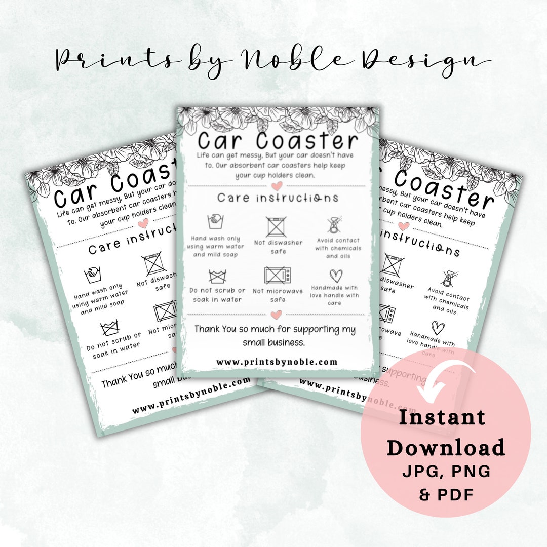 Car Coaster Tag, Car Coaster Packaging, Car Coaster Care Instruction ...