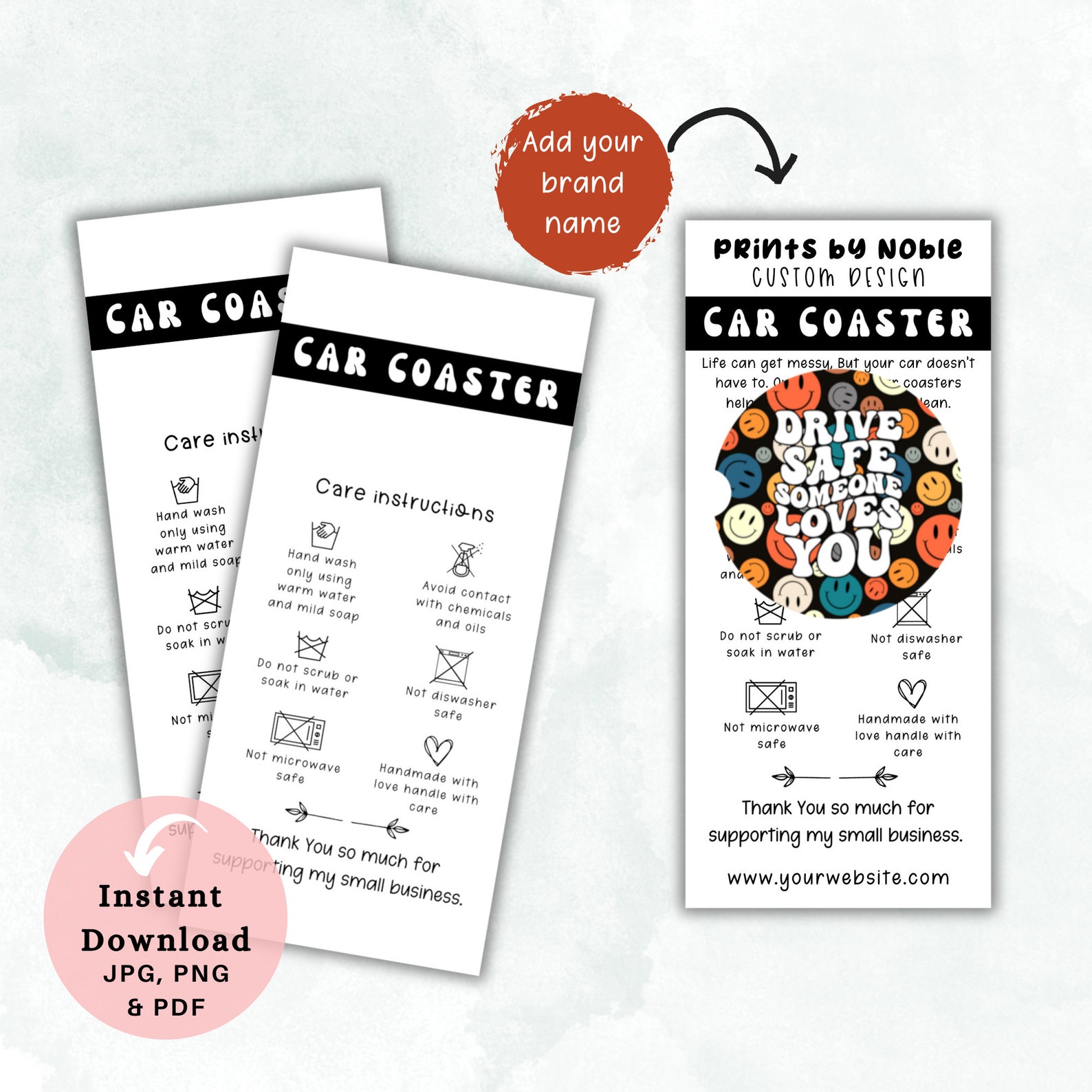 Car Coaster Tag, Car Coaster Packaging, Car Coaster Care Instruction ...