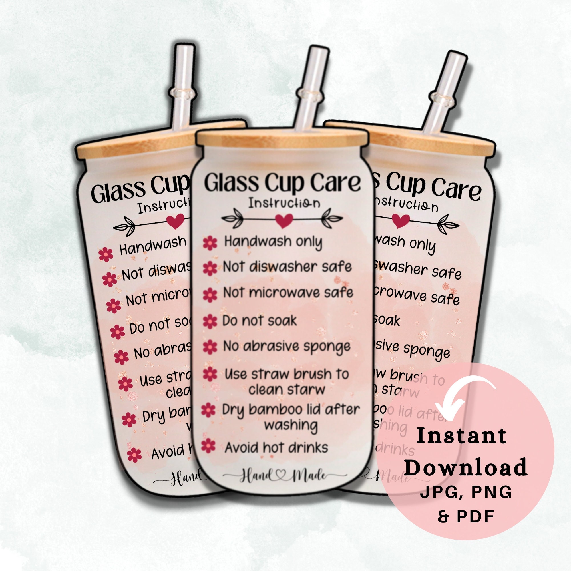 Glass Cup Instruction, Glass Cup Care Instruction, Printable Glass Cup ...