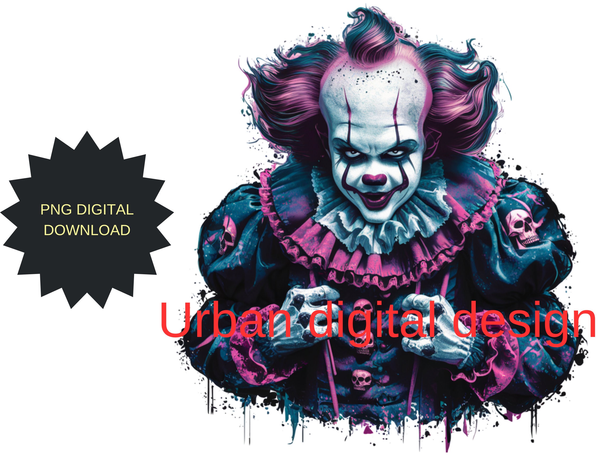 Clown Creepy Face Scary Halloween Horror Costume Graphic Design Clipart ...