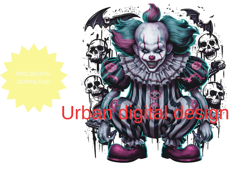 Clown Creepy Face Scary Halloween Horror Costume Graphic Design Clipart ...