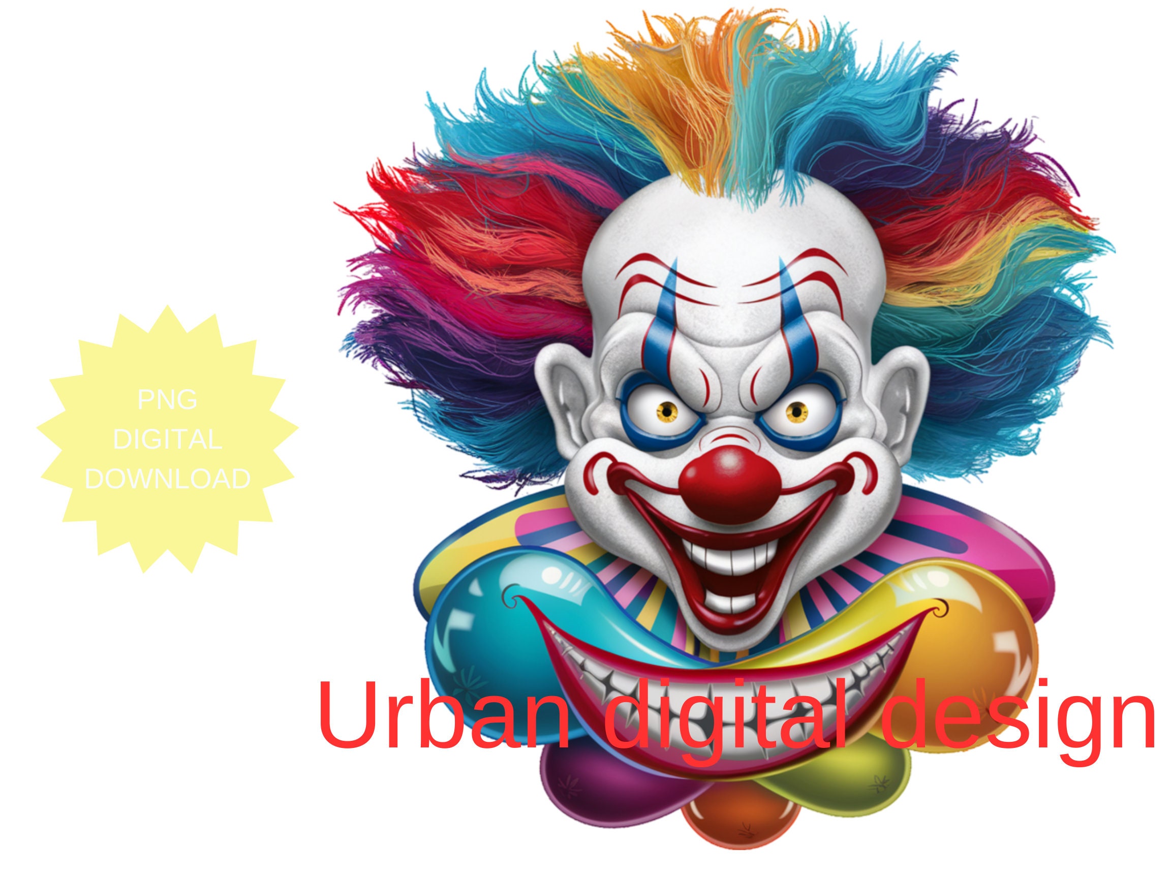 Clown Creepy Face Scary Halloween Horror Costume Graphic Design Clipart ...