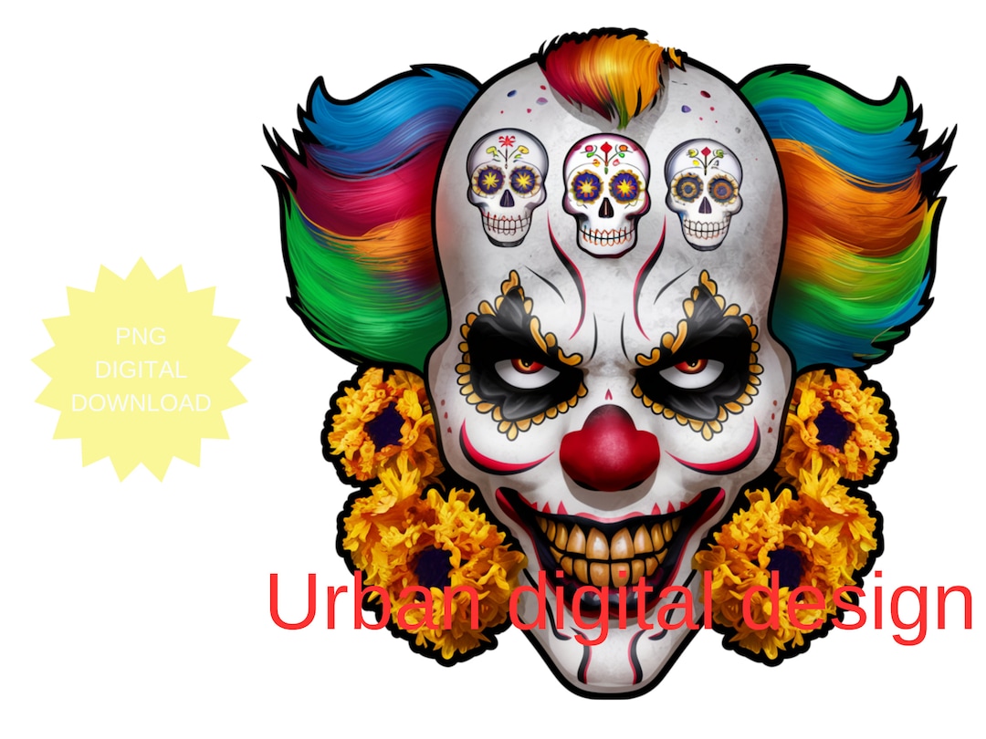 Clown Creepy Face Scary Halloween Horror Costume Graphic Design Clipart ...